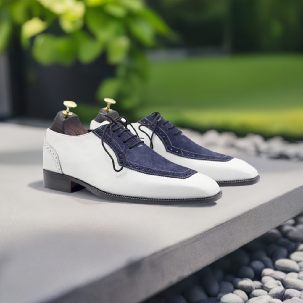 Stylish Men's Designer Shoes White and Blue Spectator Shoes