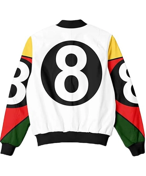 Men's 8 Ball Pool White Bomber Leather Jacket - 90's 8 Ball Jacket